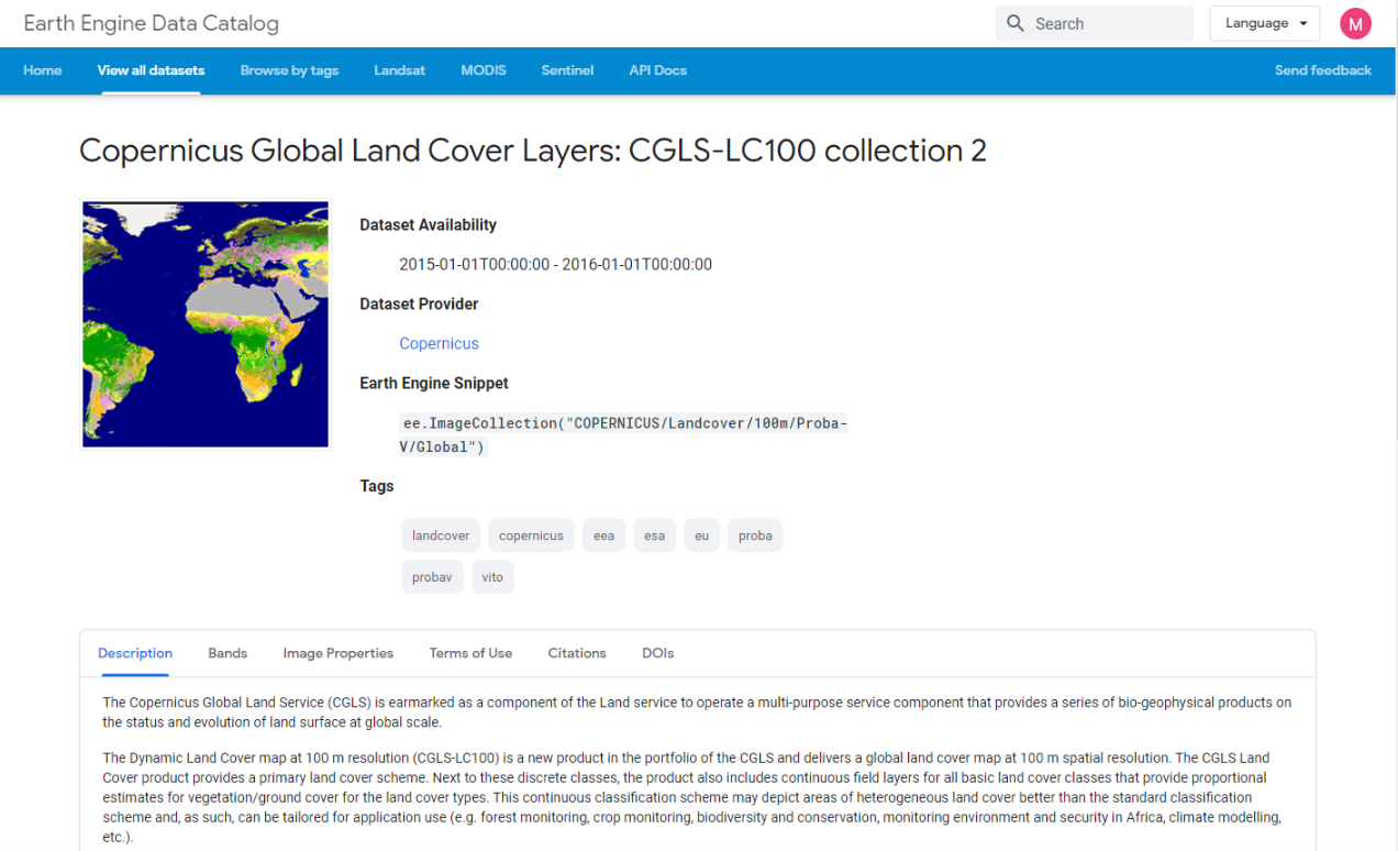 Copernicus global land cover maps now available in Google Earth Engine